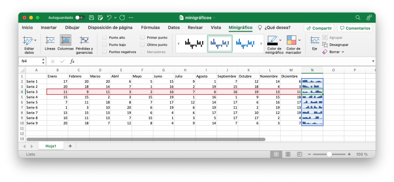 Insertar minigráficos en Excel - Analytics Lane