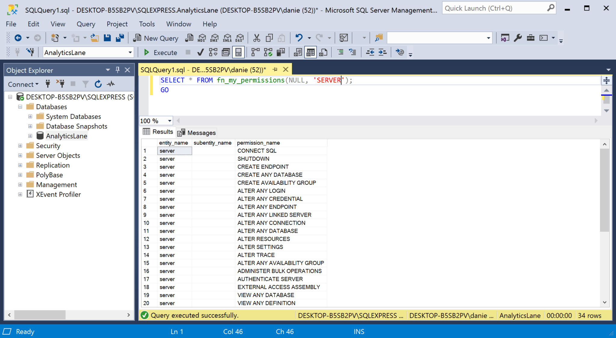 Obtener los permisos asignados en SQL Server - Analytics Lane