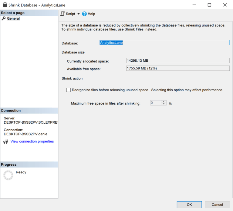 Reducir el tamaño en SQL Server de una base de datos - Analytics Lane