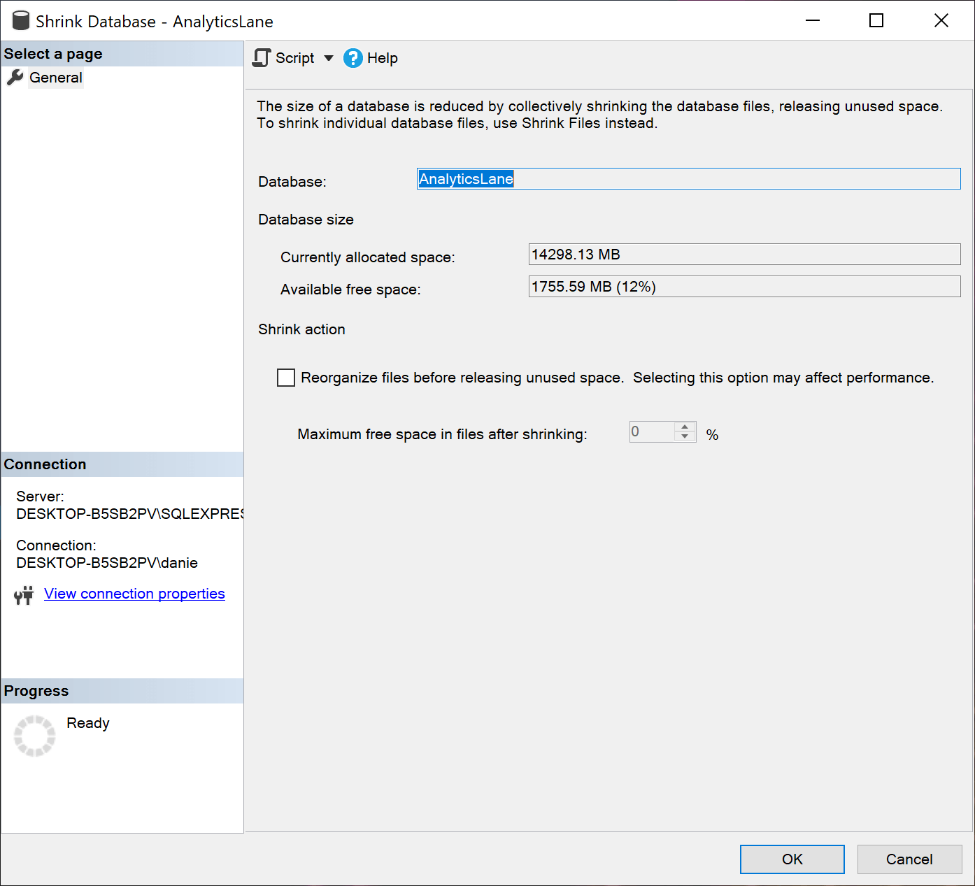 Reducir el tamaño en SQL Server de una base de datos - Analytics Lane