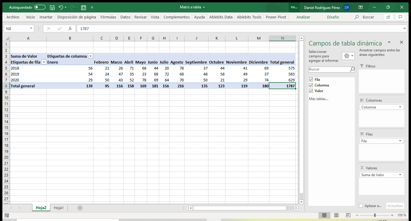 Cómo Convertir Una Matriz En Tabla Con Excel Sin Vba Analytics Lane